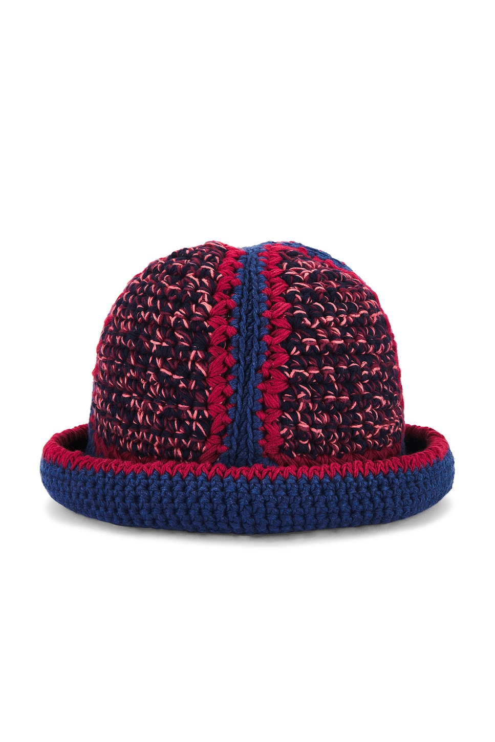 Nicholas Daley Hand Crochet Bucket Hat In Burgundy Navy & Sienna